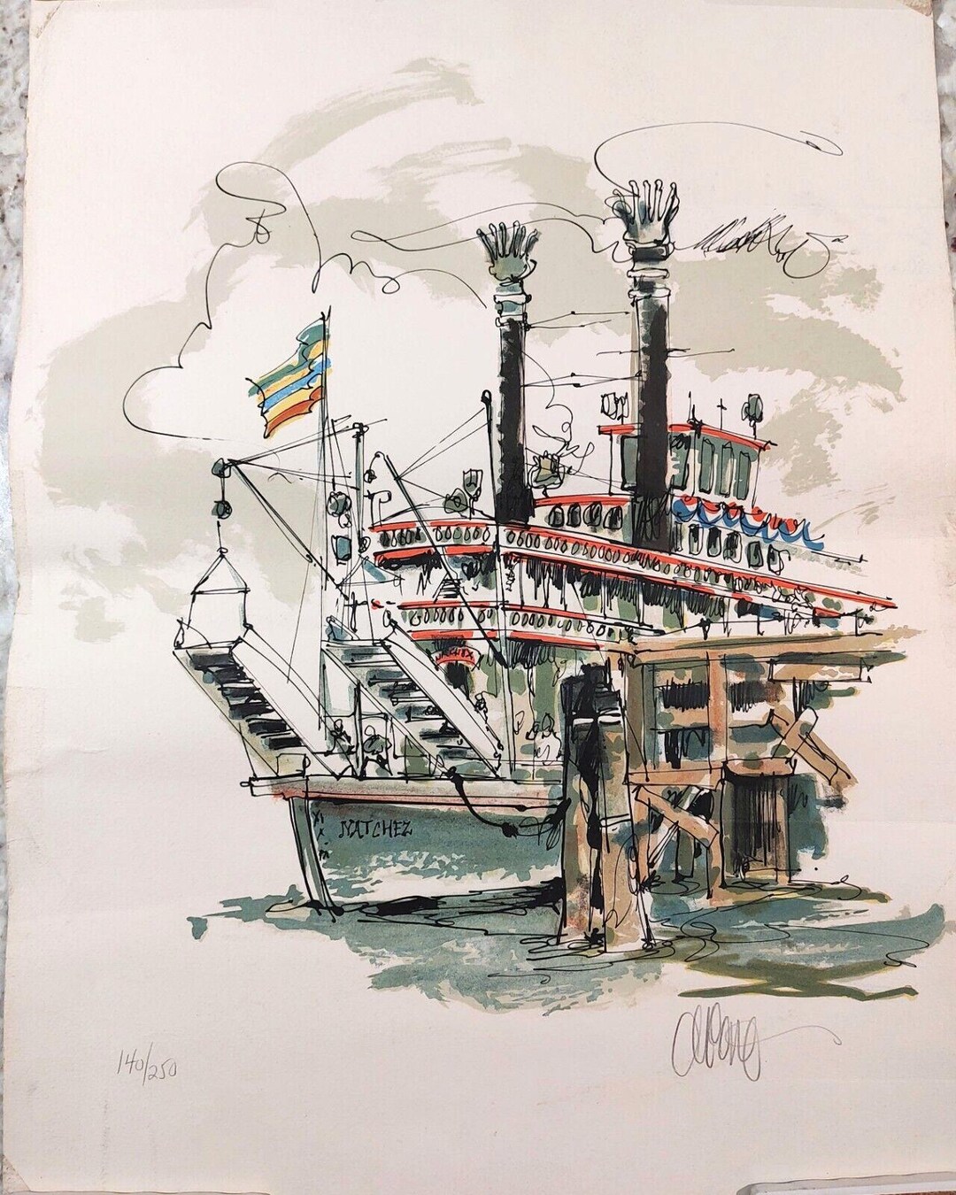 Wayland Moore Natchez New Orleans Steamboat Lithograph Signed Numbered ...