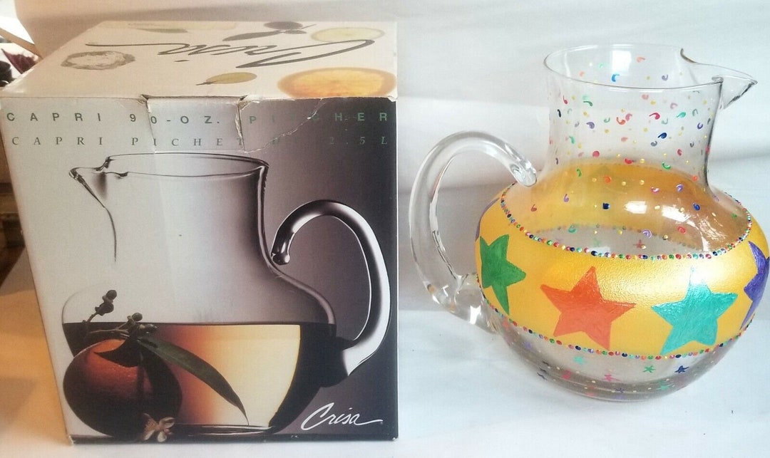 Crisa Capri Glass Pitcher 90 Oz. 2.5L Margarita Hand Painted Stars ...