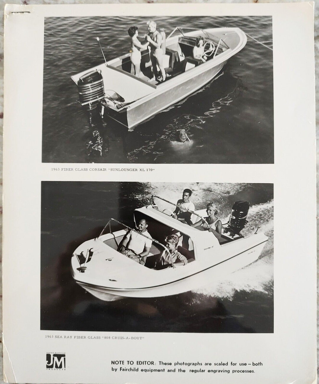 Corsair Sunlounger and Sea Ray 808 Boat Ad Photo 1963 Johns Manville ...