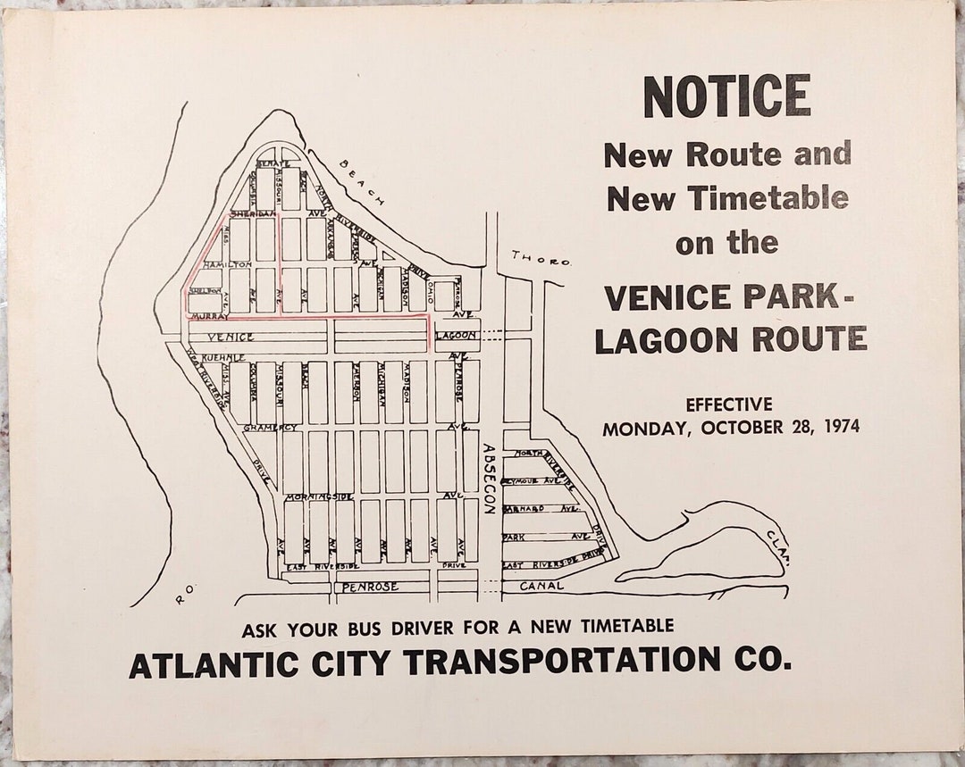 Vintage Atlantic City Nj Transportation Co. Bus Route Sign Placard 1974 ...