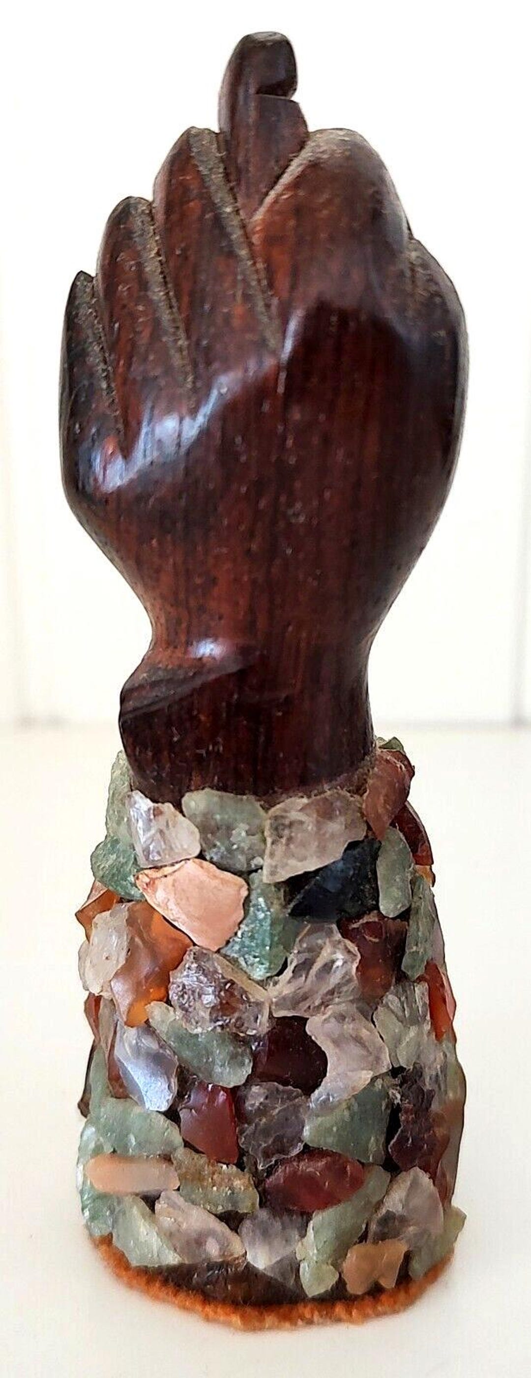 Mano Fico Figa Amulet Wood Carved Hand Figure With Stones 4.5" Vintage ...