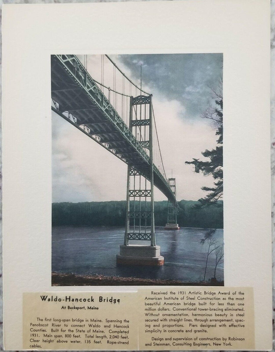 D.B. Steinman 1934 Waldo Hancock Bridge Me Christmas Card Designer ...
