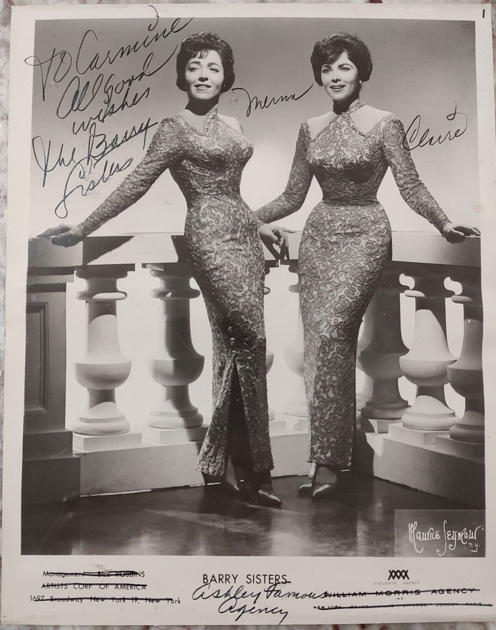 Signed Publicity Photo the Barry Sisters Merna Claire C1950s Rare 8X10 ...