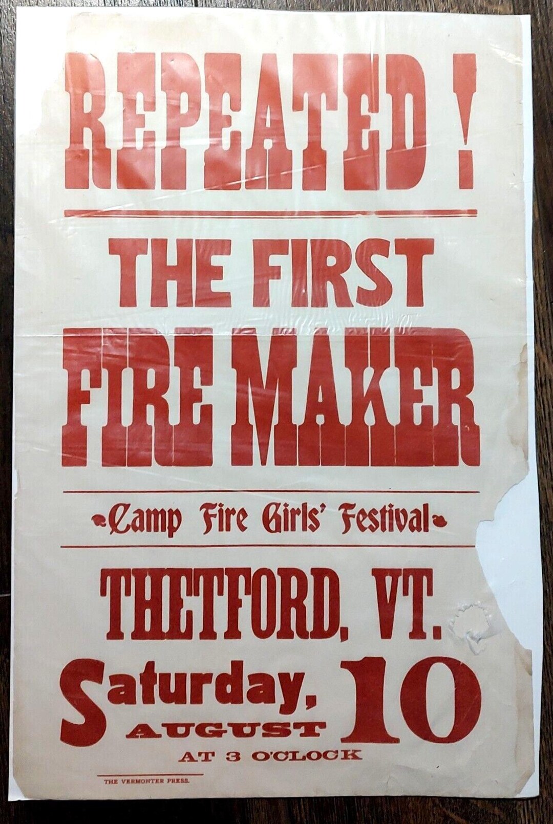 Broadside Poster Repeated First Fire Maker Camp Fire Girls Thetford Vt ...