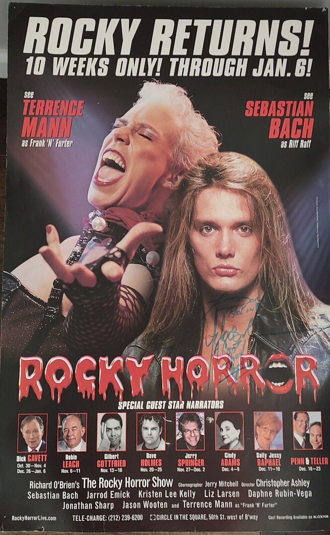 Rocky Horror Poster Placard 2001 Terrence Mann Signed Sebastian Bach ...