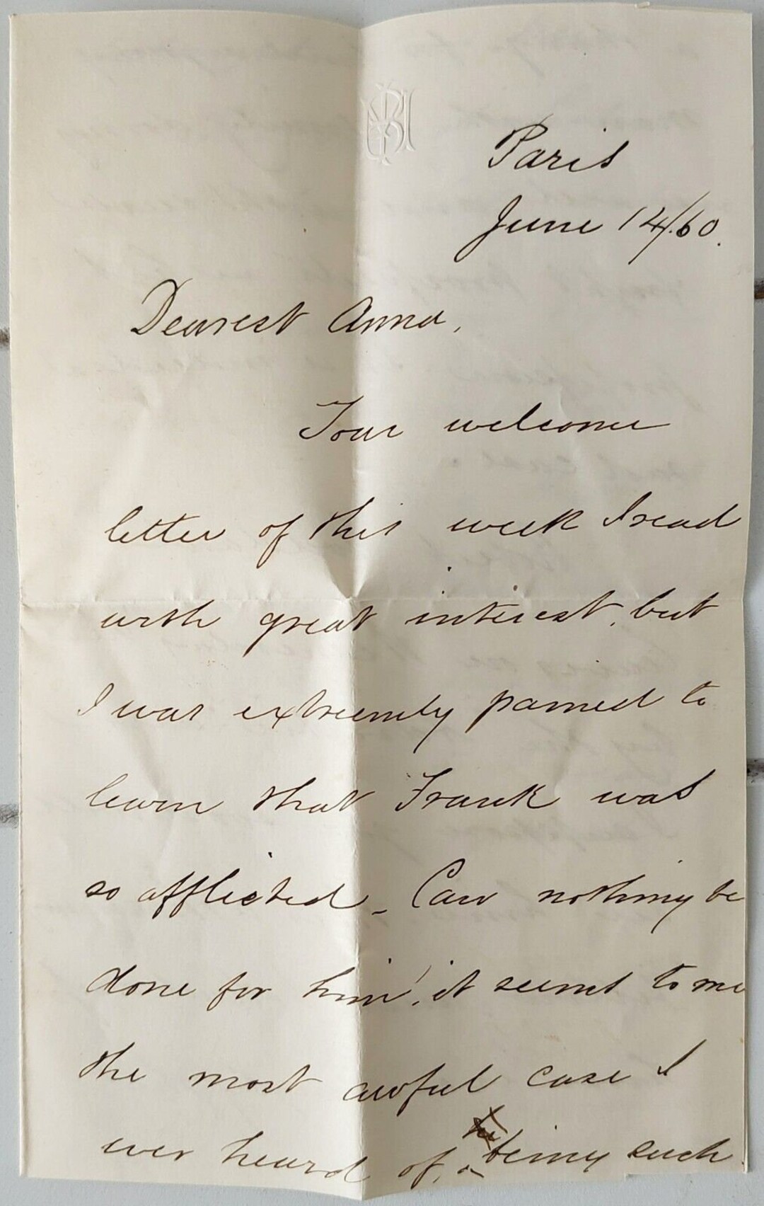 1860 Letter Moses Jenkins Paris France to Sister Anna Almy Jenkins ...