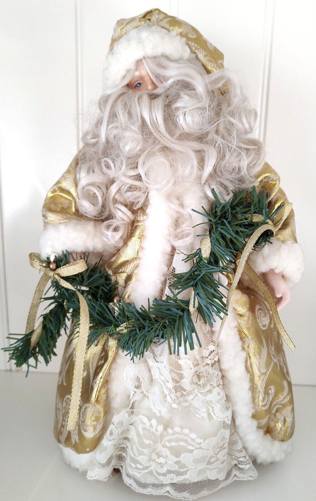 Vintage Father Christmas Tree Topper White and Gold 15 Santa Taiwan ...