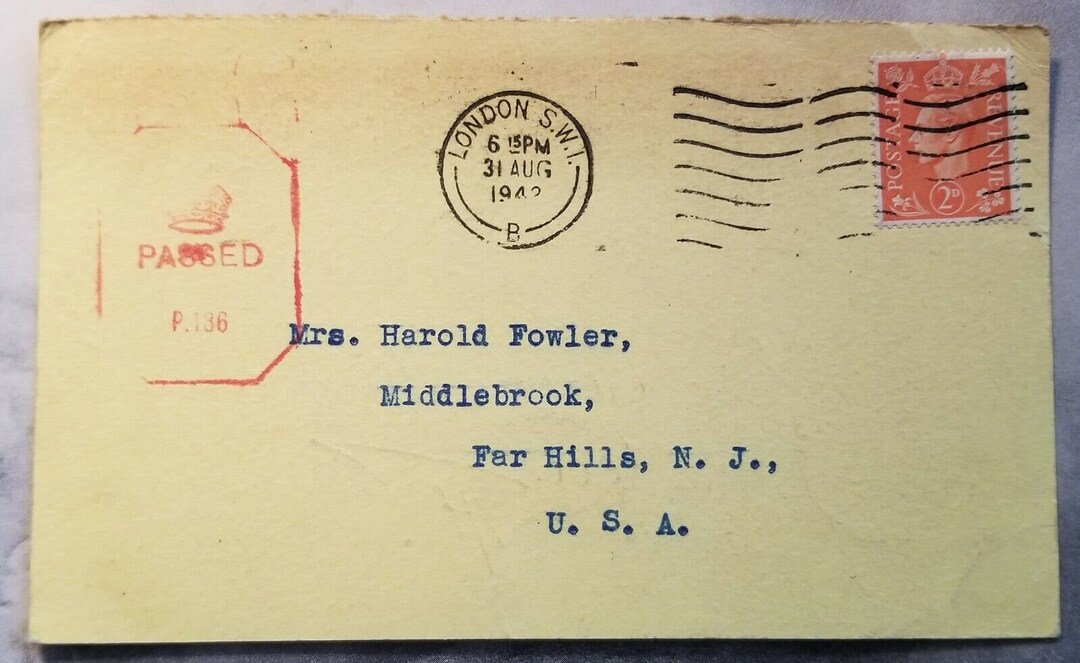 Signed 1942 Postcard World War I Pilot Raf Harold Fowler U.S. Army ...