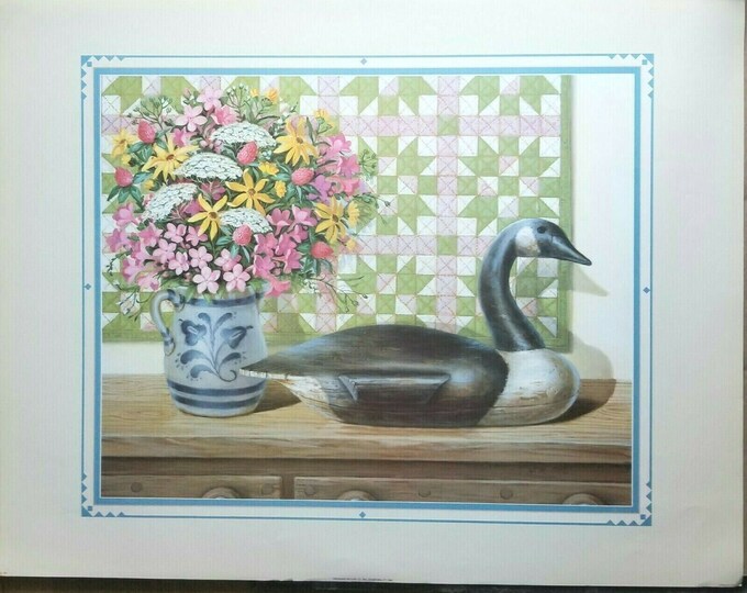 W.M. Otto 1980S Litho Wall Art 28X22 Duck Decoy Flowers Kitchen Quilt ...
