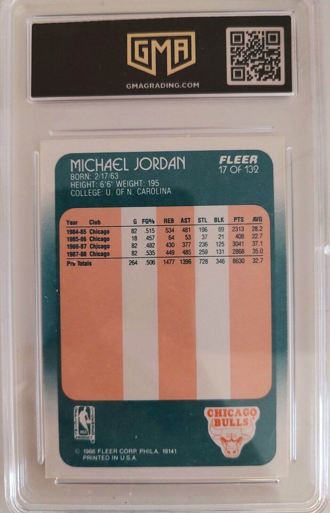 Michael Jordan 1988-89 Fleer All-star 17 of 132 Gma Grading 10.0 Gem Mt ...