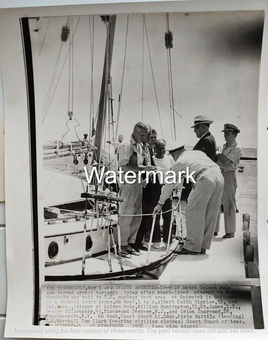 Golden Rule Boat Press Photo 1958 Honolulu Nuclear Protest Arrest ...