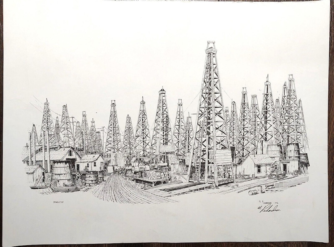 Spindletop Oil Rigs Al Richardson Signed Litho Print 1976 Beaumont Tx ...