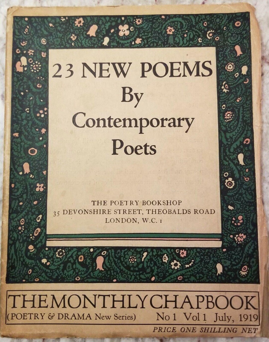 23 New Poems by Contemporary Poets Monthly Chapbook July 1919 No. 1 Vol ...