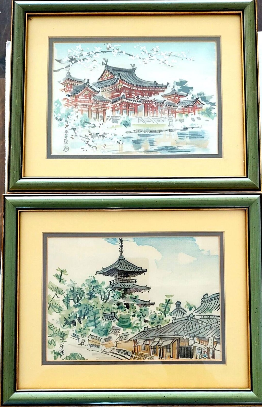 Two Eiichi Kotozuka Woodblock Silk Print Framed Yasaka Pagoda Byodoin Temple - Etsy