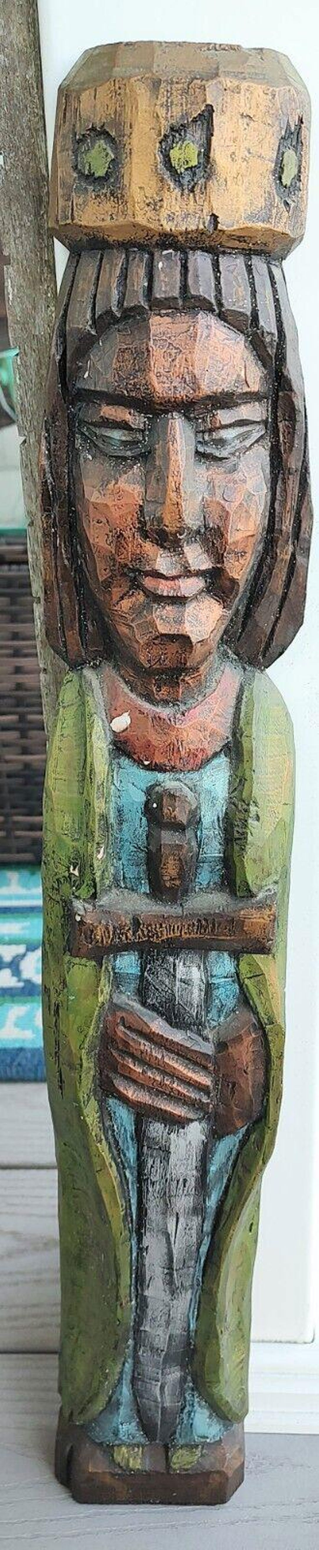 Vintage Carved Wood Figure Sculpture Knight King Sword Wall Decor ...