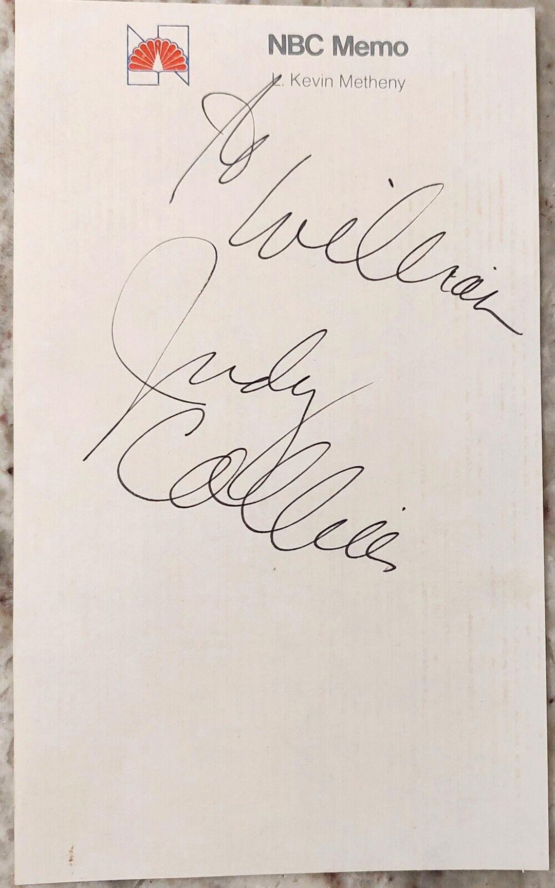 Original Judy Collins Signed Nbc Notepad Sheet Kevin Metheny Howard ...