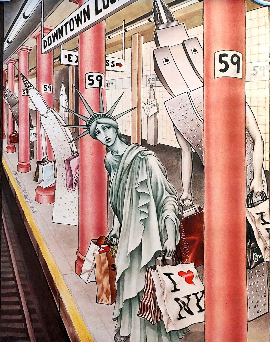 Vintage Hudson Talbott Downtown Local Nyc Statue Liberty 1980 Poster ...