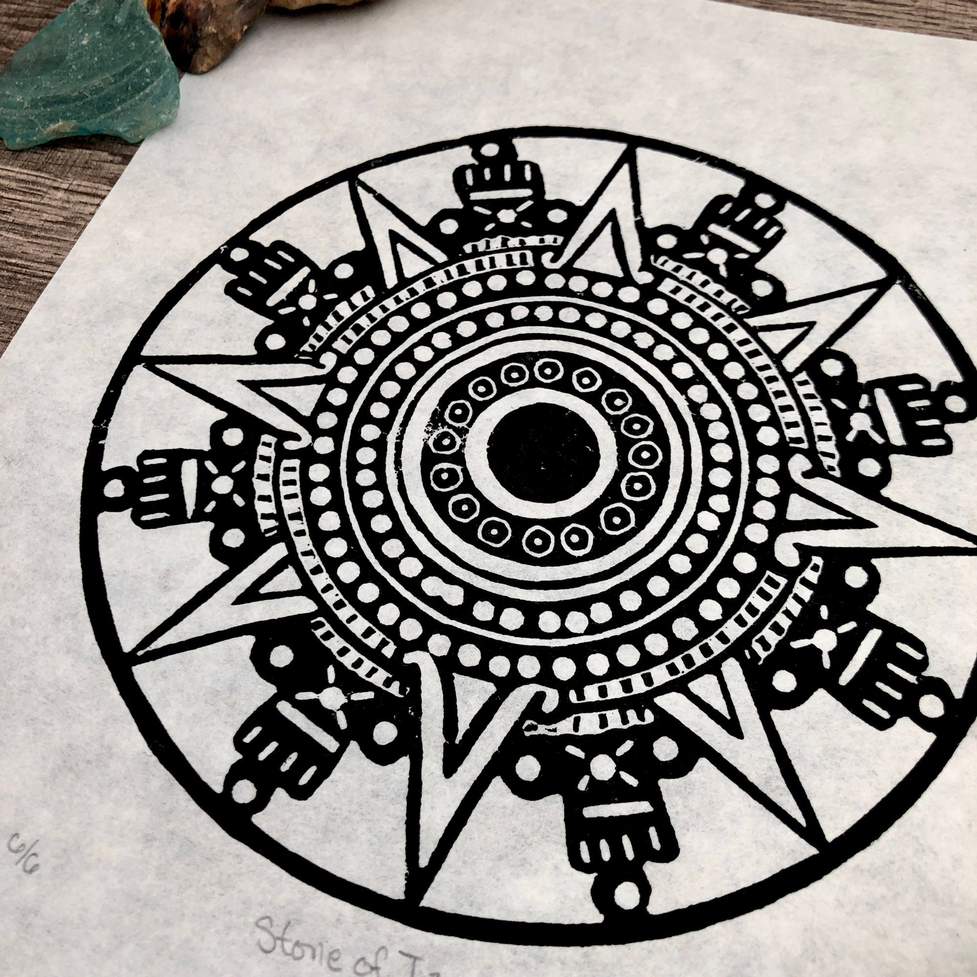 Aztec Stone of Tizoc, Block Print, Historical Aztec Design - Etsy