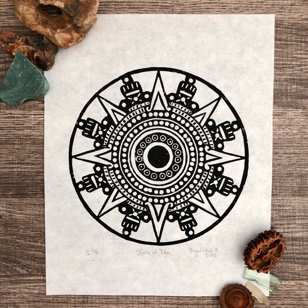 Aztec Stone of Tizoc, Block Print, Historical Aztec Design - Etsy
