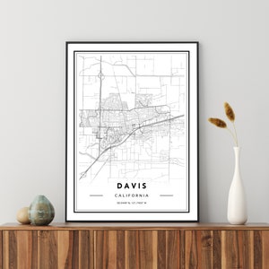 Davis CA Map Print Davis Street Map Map Of Davis Davis CA | Etsy