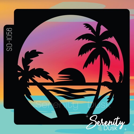 Sunset Palm Tree Stencil