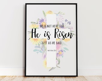 He is Risen Matthew 28:6 Easter Printable Wall Art Easter - Etsy