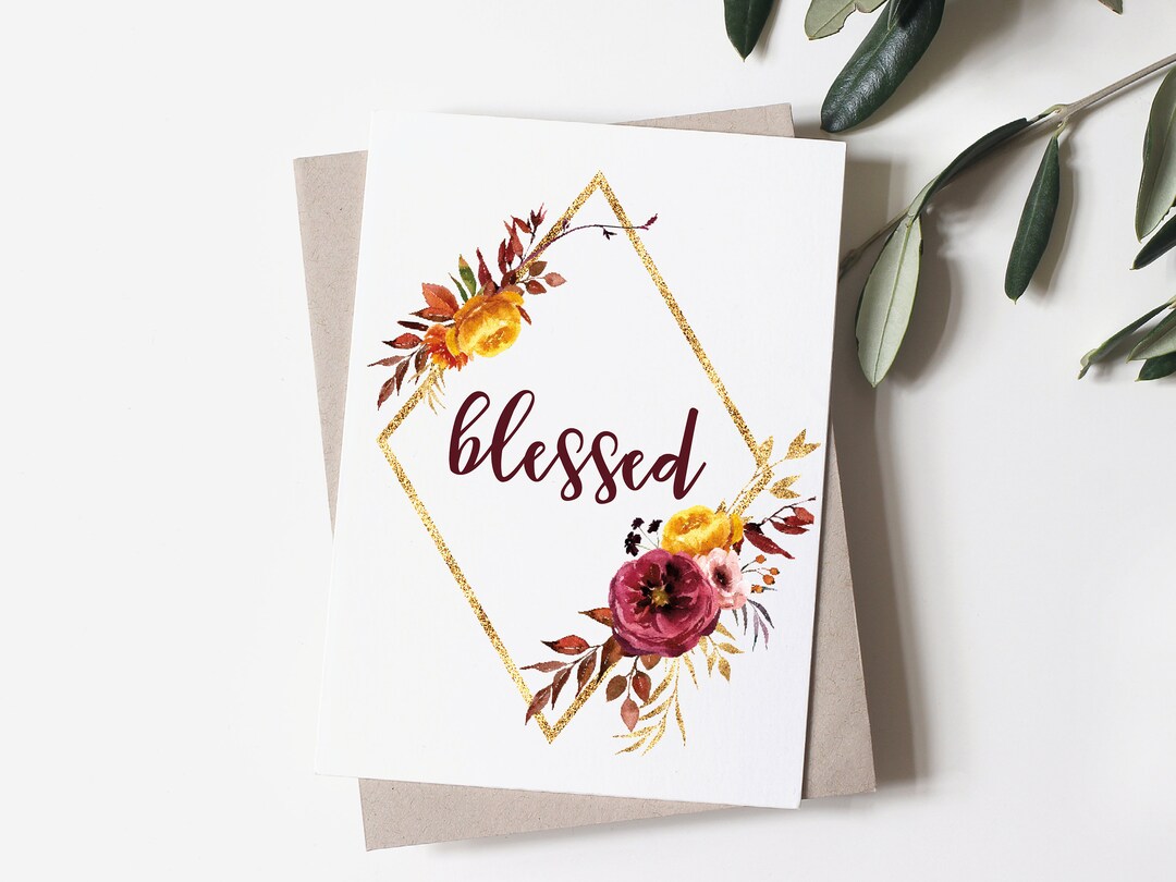 Blessed Printable Wall Art, Fall Leaves Decor Printable, Thanksgiving ...