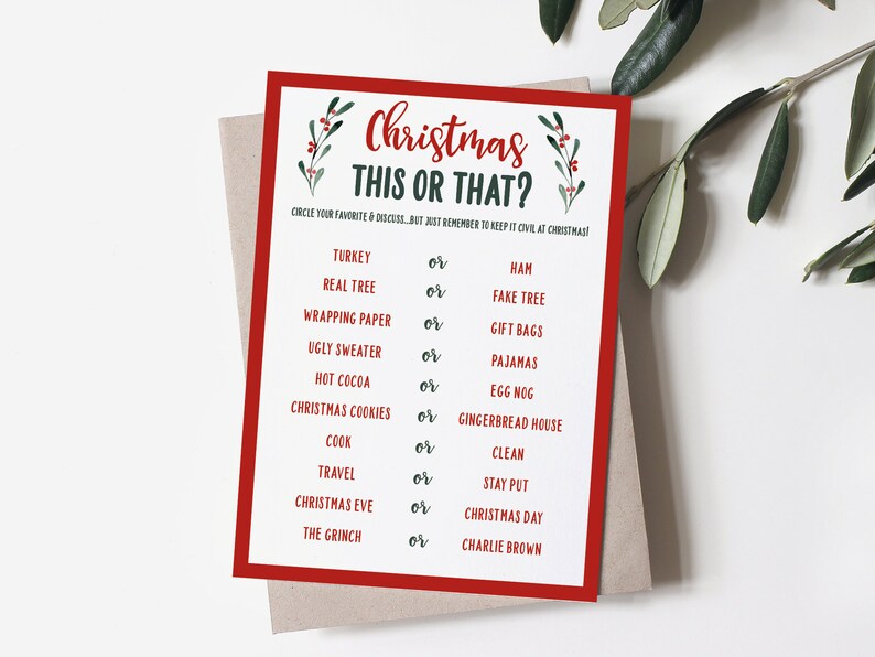 Holiday Party Games, Christmas Printable Games, Christmas This or That ...