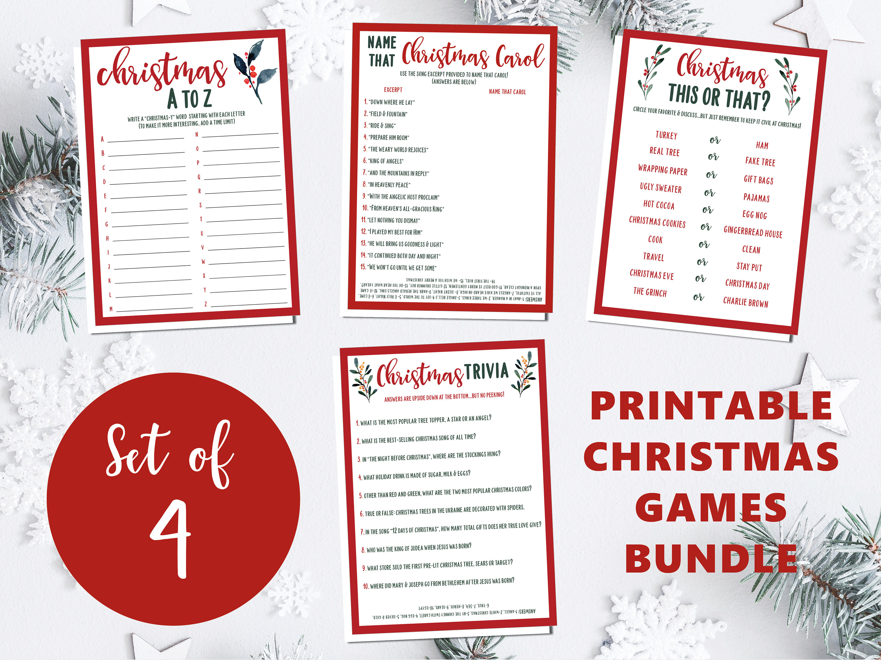 Holiday Party Games, Christmas Printable Games Bundle, Christmas Trivia ...