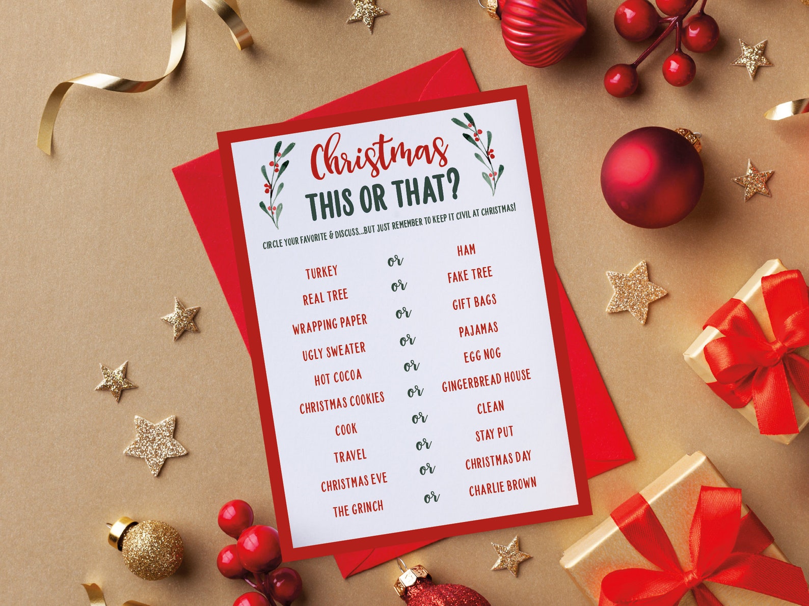 Holiday Party Games, Christmas Printable Games, Christmas This or That ...