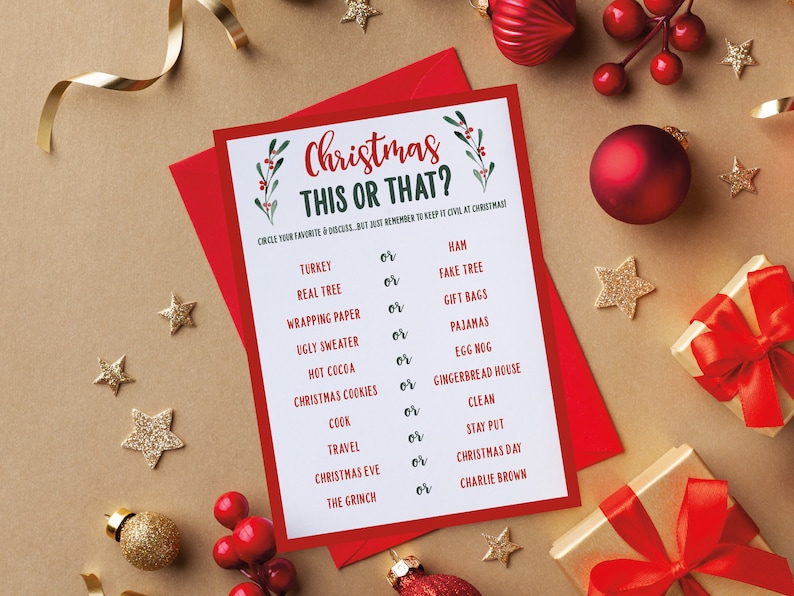 Holiday Party Games, Christmas Printable Games, Christmas This or That ...