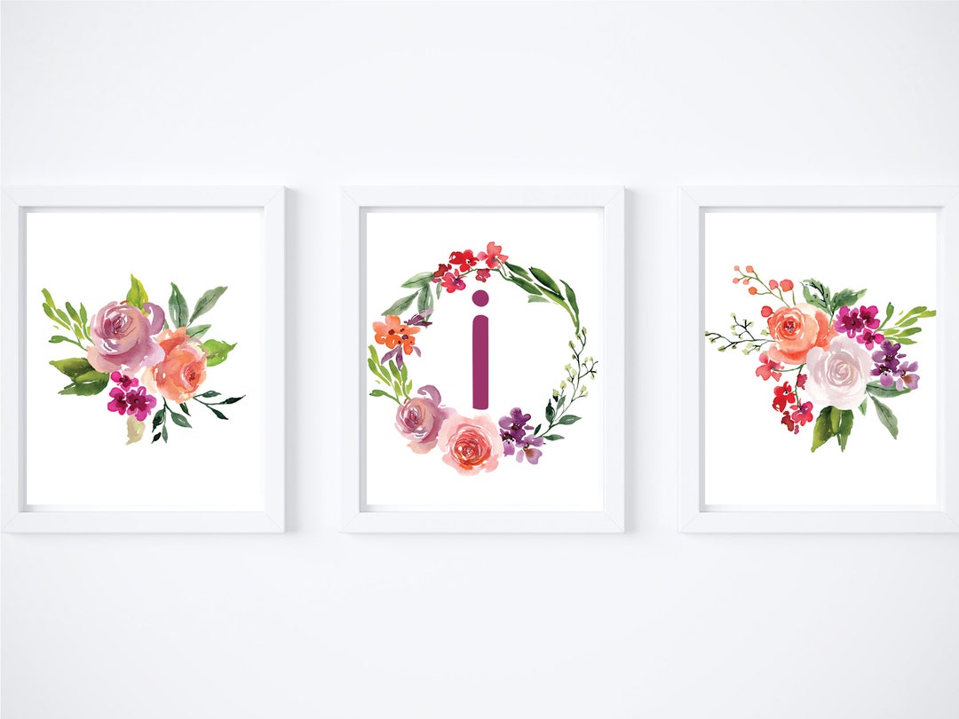 Floral Watercolor Letter I Print Set, Nursery Decor (digital Download ...