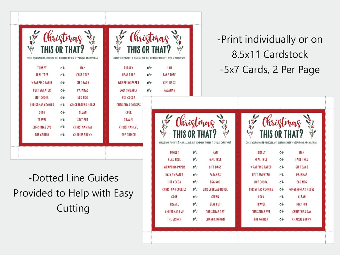 Holiday Party Games, Christmas Printable Games, Christmas This or That ...