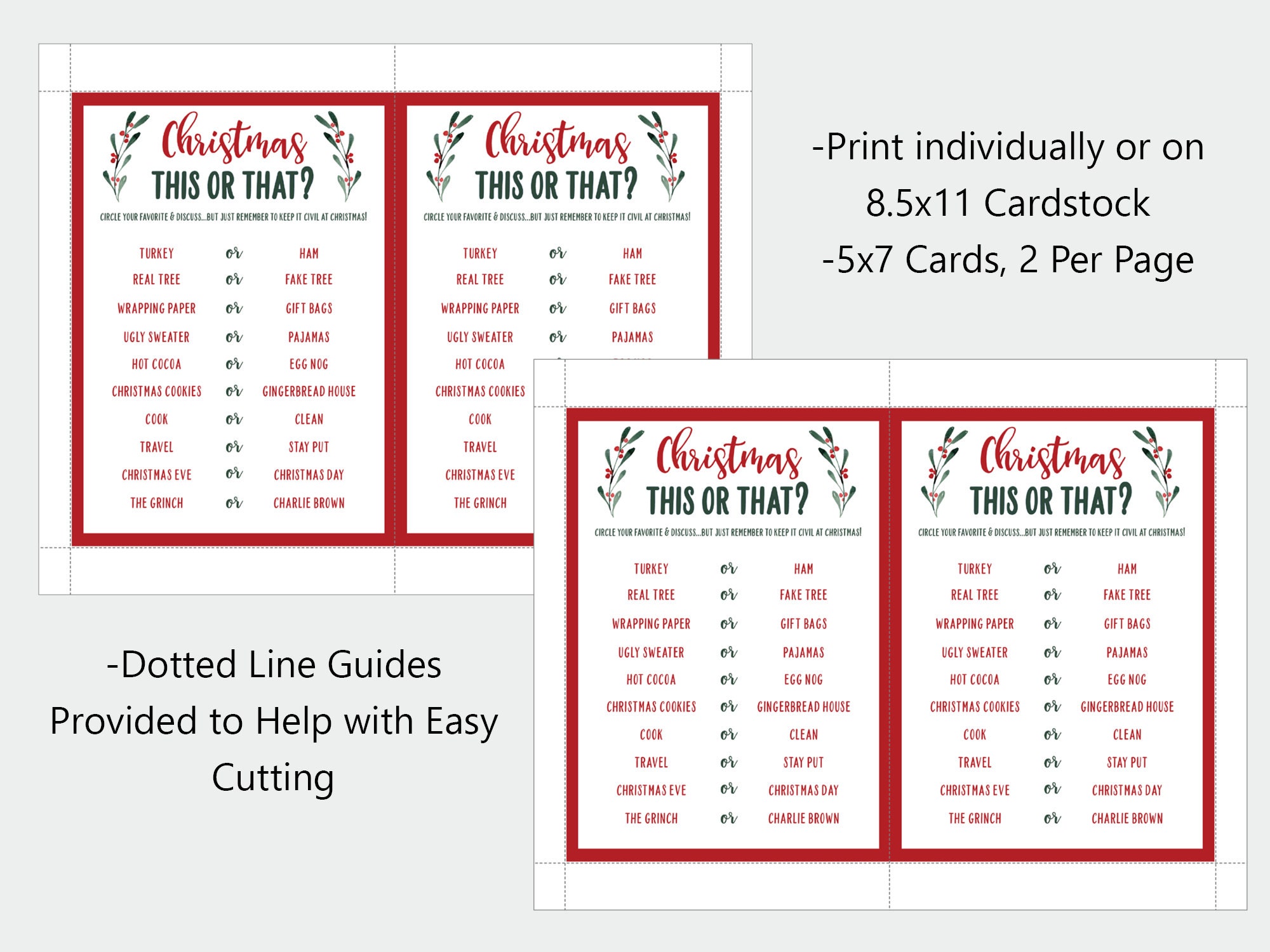 Holiday Party Games, Christmas Printable Games, Christmas This or That ...