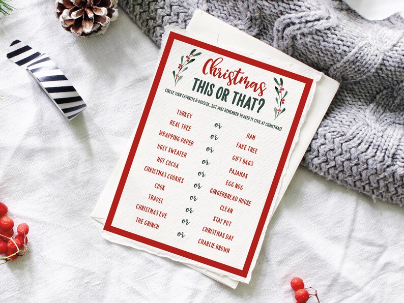 Holiday Party Games, Christmas Printable Games, Christmas This or That ...