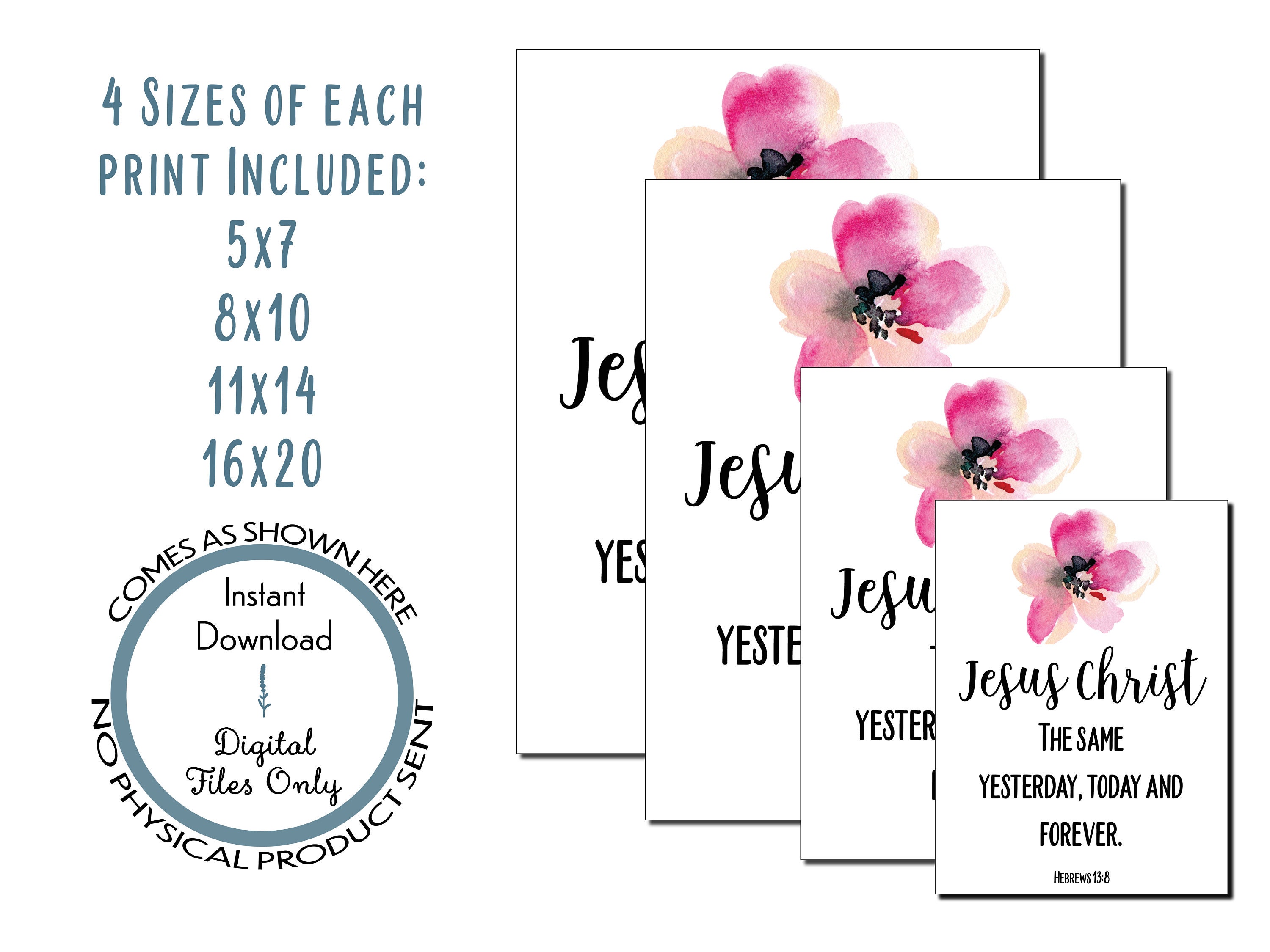 Hebrews 13:8 Scripture Wall Art, Bible Verse Printable Art, Christian ...