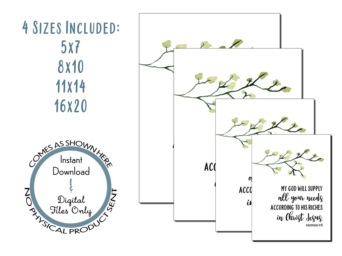 Philippians 4:19 Bible Verse Wall Art Digital Download Bible - Etsy