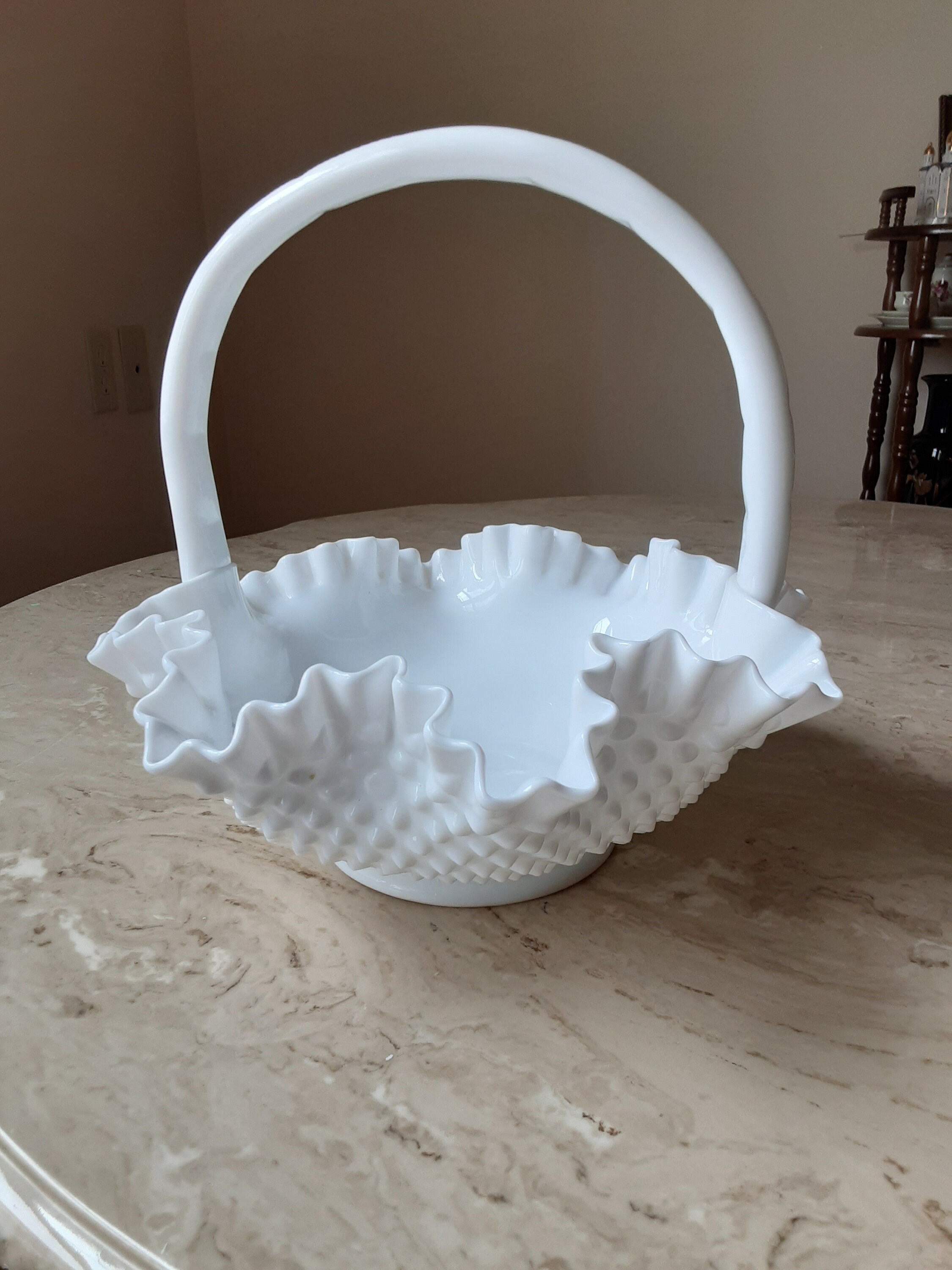 Fenton Hobnail Busket Mid Century Milk Glass Kitchenwear Easter Busket ...