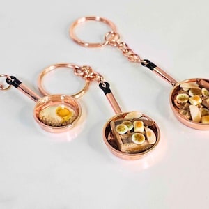 Waffle Keychain, Fried Egg Keychain, Pan Charm, Rose Gold Keychain ...