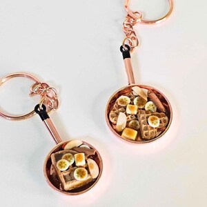 Waffle Keychain, Fried Egg Keychain, Pan Charm, Rose Gold Keychain ...