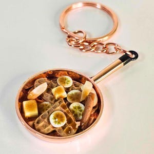 Waffle Keychain, Fried Egg Keychain, Pan Charm, Rose Gold Keychain ...