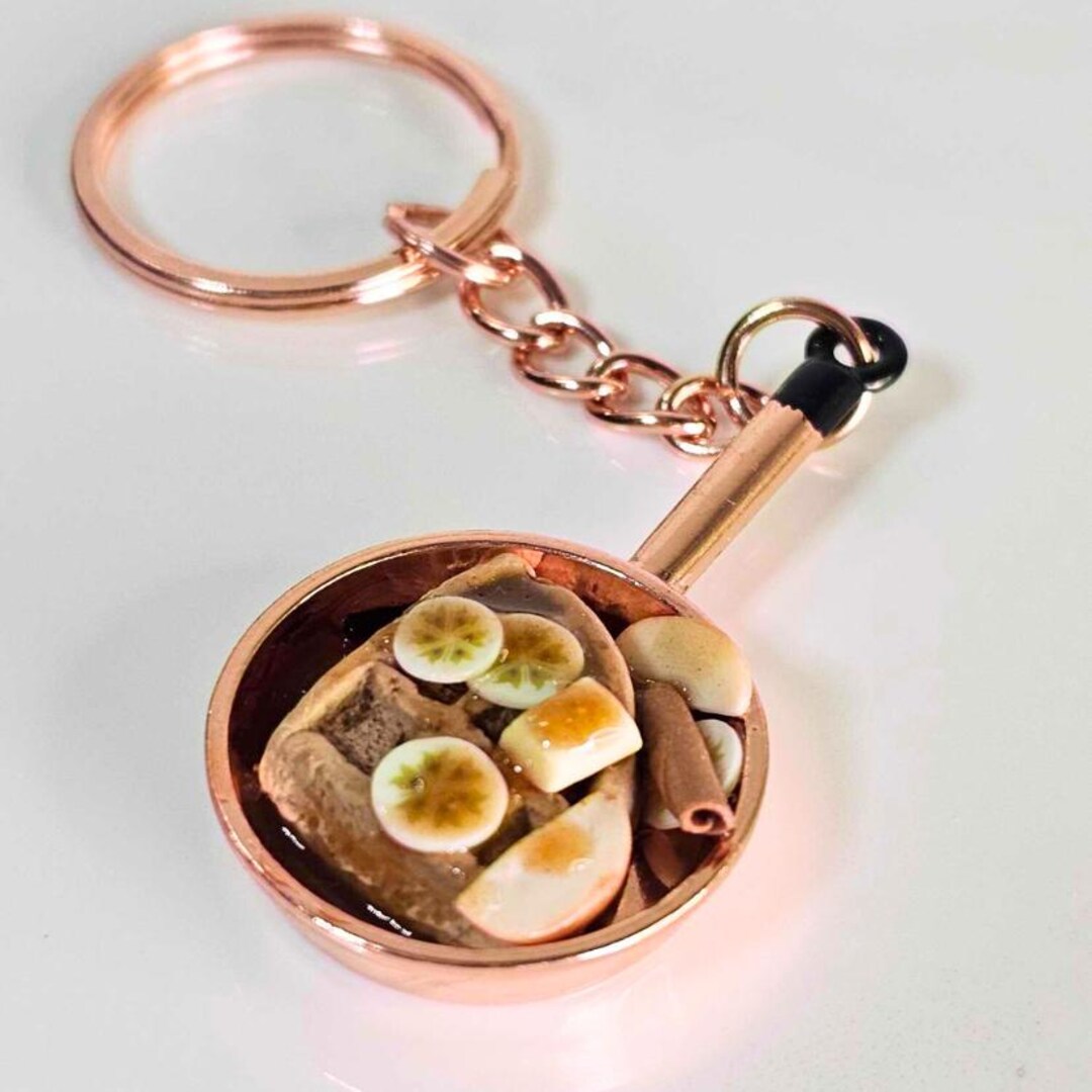 Waffle Keychain, Fried Egg Keychain, Pan Charm, Rose Gold Keychain ...