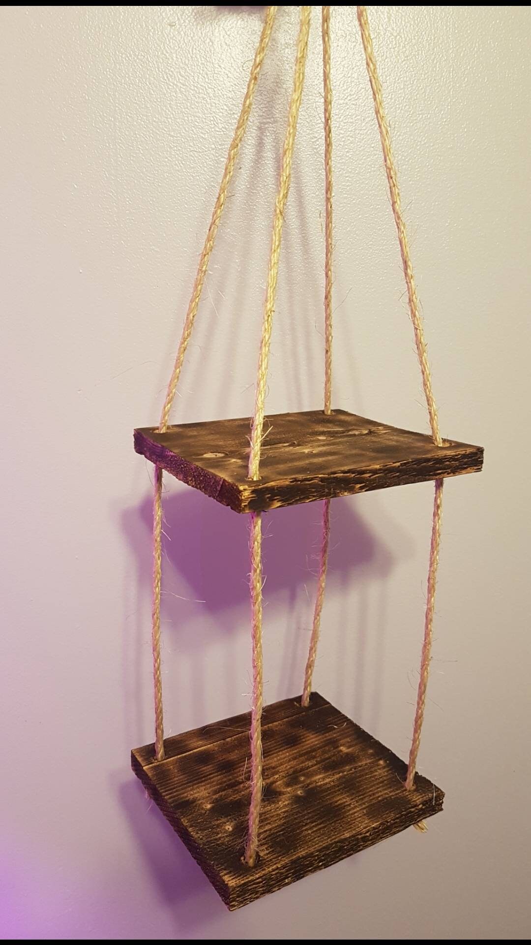 Rustic 2-tier adjustable height hanging plant shelves. | Etsy
