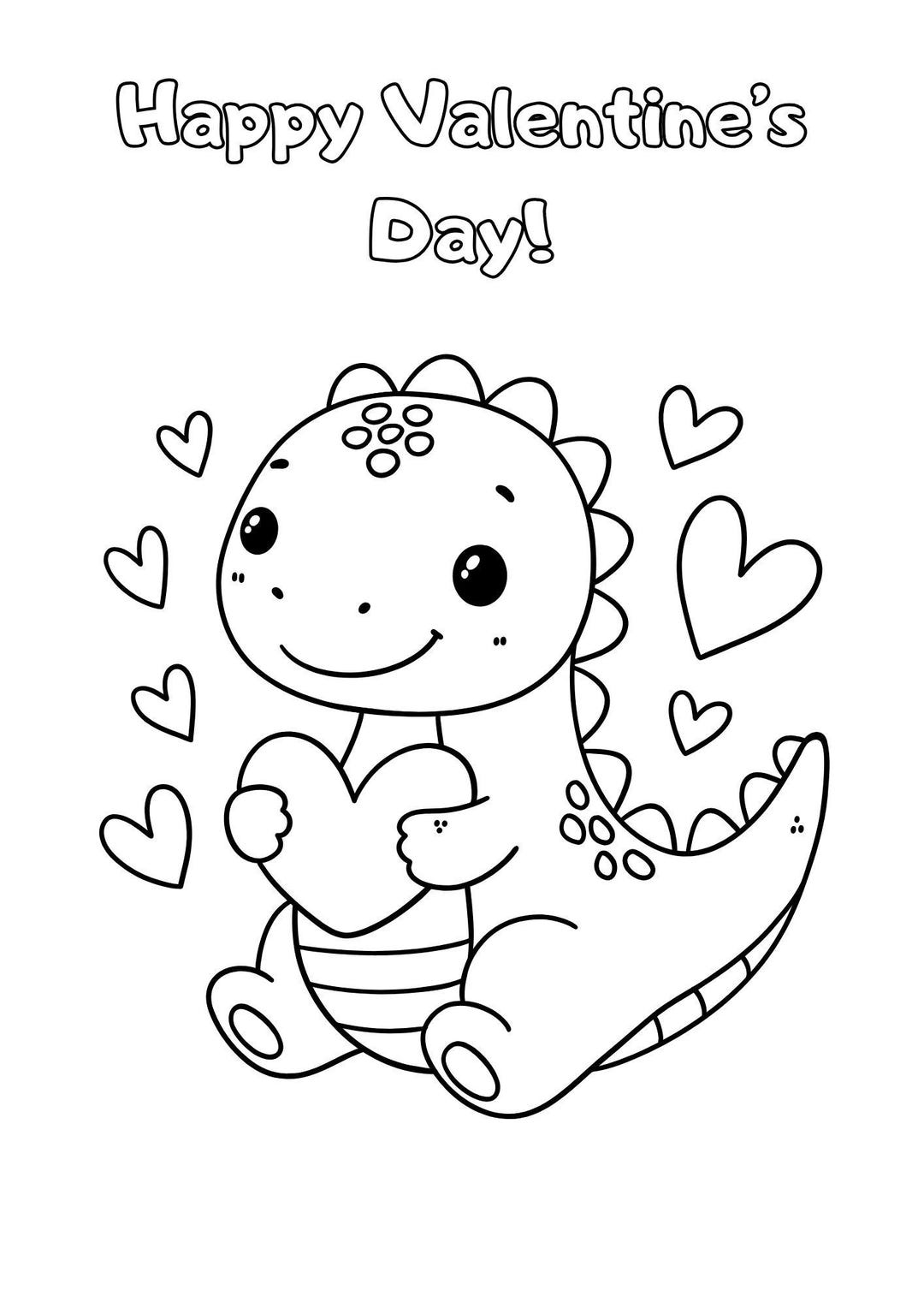 Printable Dinosaur Valentine's Coloring Page - Etsy