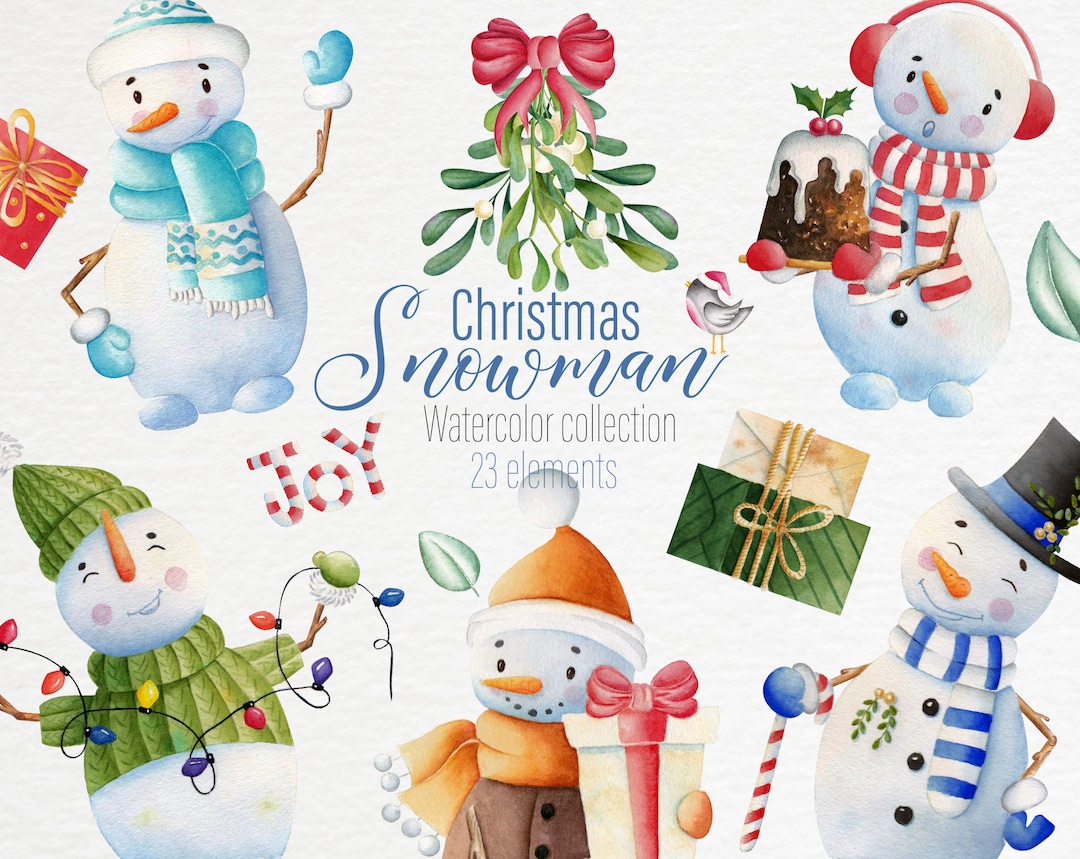 Watercolor Snowman Clipart. Winter Clipart. Christmas Clipart ...