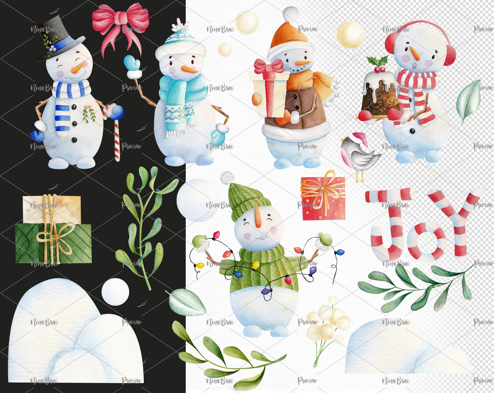 Watercolor Snowman Clipart. Winter Clipart. Christmas Clipart. - Etsy