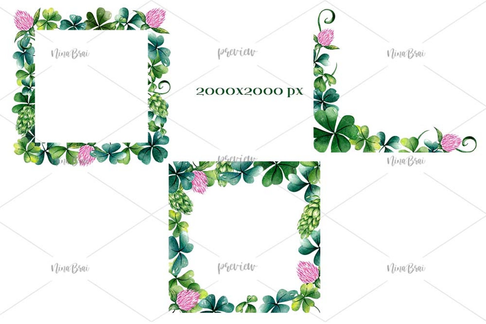 Watercolor Clover Clipart, St Patricks Day Clipart, Shamrock Clipart ...