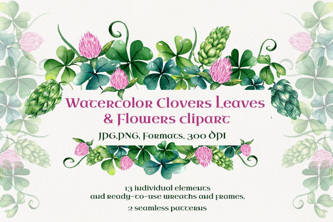 Watercolor Clover Clipart, St Patricks Day Clipart, Shamrock Clipart ...
