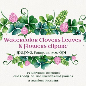 Watercolor Clover Clipart, St Patricks Day Clipart, Shamrock Clipart ...