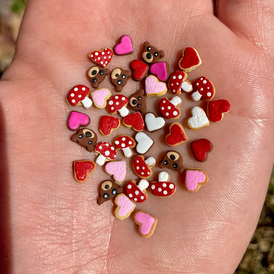 Miniature Micro Cookies for Toy Dollhouse Dolls Heart Mushroom Teddy ...